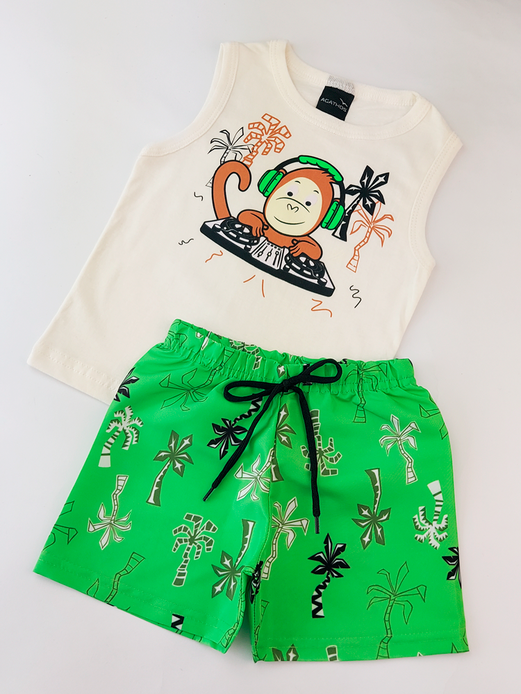 Conjunto Infantil Meia Malha/Tactel Macaco Agathos 18654 Branco